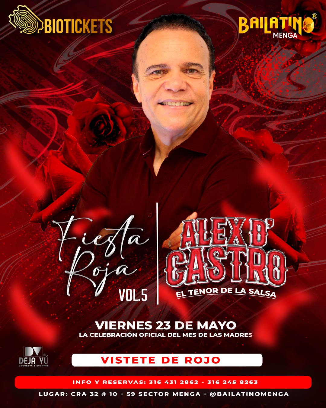 Boletos | FIESTA ROJA ALEX CASTRO - BAILATINO MENGA | BIOTICKETS